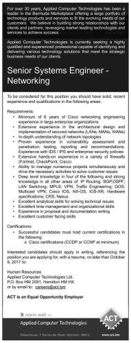 Senior System Engineer - Networking - The Royal Gazette | Bermuda News ...