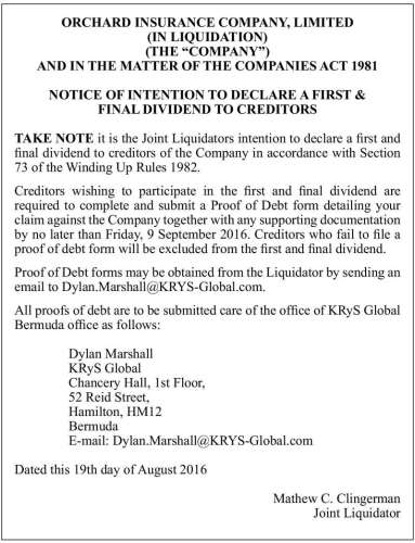 Orchard Insurance Company Limited (In Liquidation) - The Royal Gazette ...