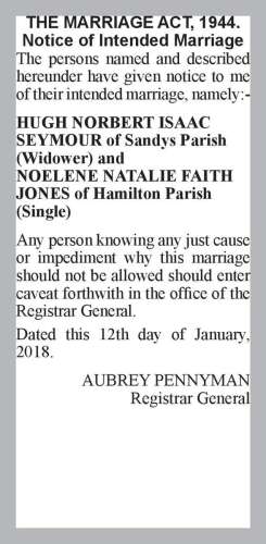 HUGH NORBERT ISAAC SEYMOUR of Sandys Parish (Widower) NOELENE NATALIE ...