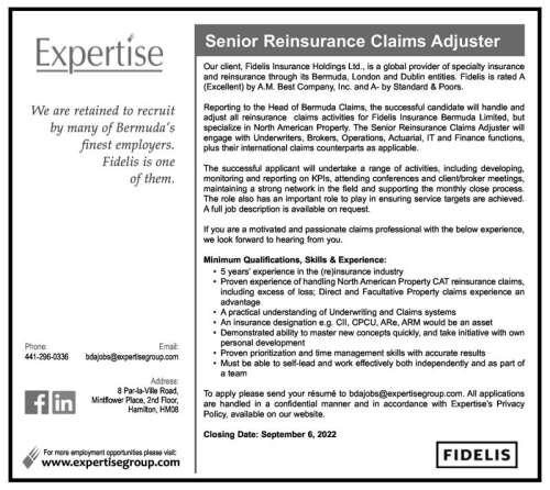Senior Reinsurance Claims Adjuster - The Royal Gazette | Bermuda News ...