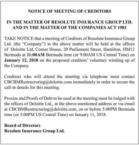 Notice to Creditors - Resolute Insurance Group Ltd. - The Royal Gazette ...