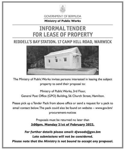 Tender â€“ Riddellâ€™s Bay Railway Station, Warwick - The Royal Gazette ...