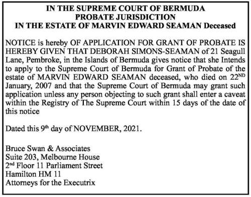 PROBATE JURISDICTION - IN THE ESTATE OF MARVIN EDWARD SEAMAN, DECEASED ...