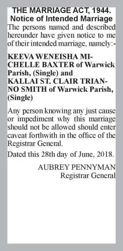 KEEVA WENEISHA MICHELLE BAXTER of Warwick Parish, (Single) KALLAI ST ...