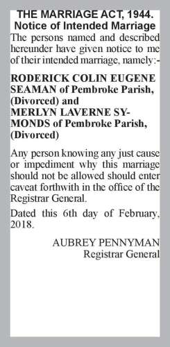 RODERICK COLIN EUGENE SEAMAN of Pembroke Parish, (Divorced) MERLYN ...