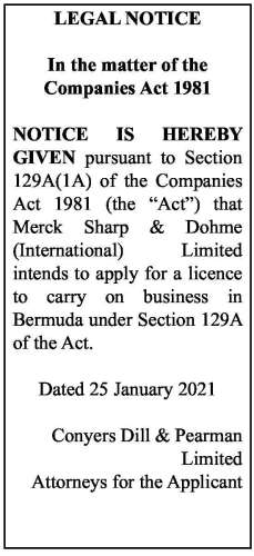 Merck Sharp & Dohme (International) Limited - The Royal Gazette ...