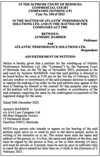 ATLANTIC PERFORMANCE SOLUTIONS LTD. - The Royal Gazette | Bermuda News ...
