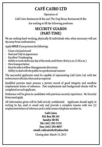 Security Guards (Part Time) - The Royal Gazette | Bermuda News ...