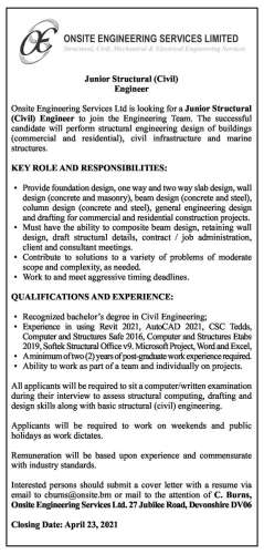 Junior Structural (Civil) Engineer - The Royal Gazette | Bermuda News ...