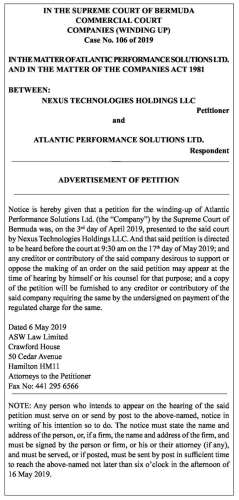 In The Matter Of Atlantic Performance Solutions Ltd. - The Royal ...