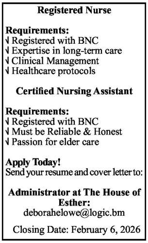 Registered Nurse - Certified Nursing Assistant - The Royal Gazette ...