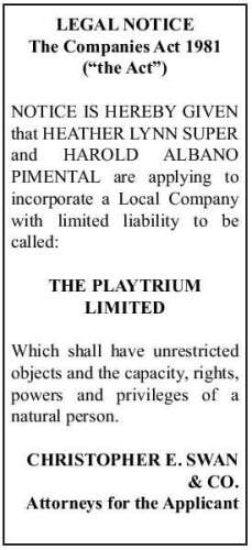 LEGAL NOTICE The Companies Act 1981 (â€œthe Actâ€ ) NOTICE IS HEREBY ...