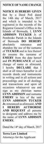 Deed Poll Lynn Addison Tucker Jr. - The Royal Gazette | Bermuda News ...