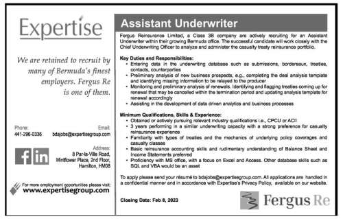 Assistant Underwriter - The Royal Gazette | Bermuda News, Business ...