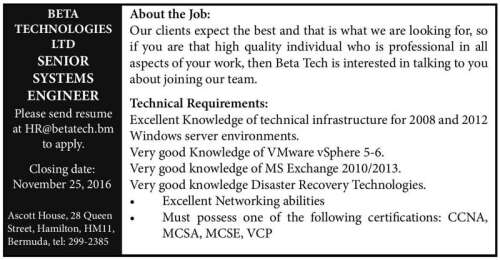 Senior Systems Engineer - The Royal Gazette | Bermuda News, Business ...