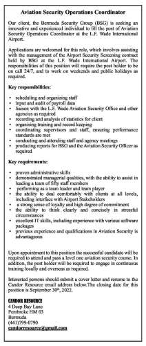 Aviation Security Operations Coordinator - The Royal Gazette | Bermuda ...
