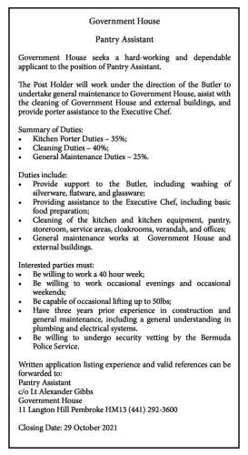 Pantry Assistant - The Royal Gazette | Bermuda News, Business, Sports ...