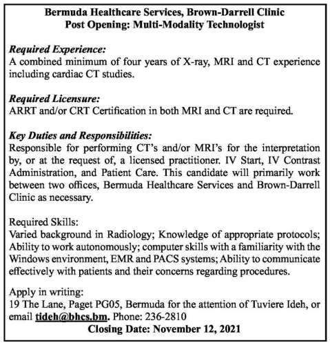 Multi-Modality Technologist - The Royal Gazette | Bermuda News ...