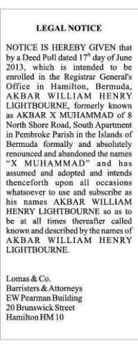 Deed Poll for Akbar William Henry Lightbourne - The Royal Gazette ...