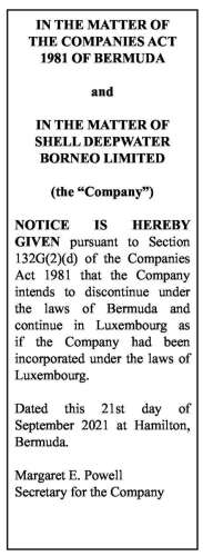 SHELL DEEPWATER BORNEO LIMITED - The Royal Gazette | Bermuda News ...