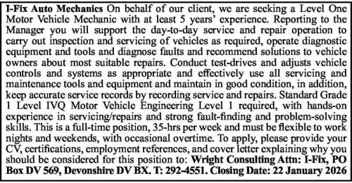 Level One Motor Vehicle Mechanic - The Royal Gazette | Bermuda News ...