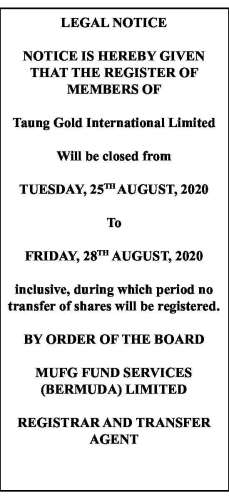 Taung Gold International Limited - The Royal Gazette | Bermuda News ...