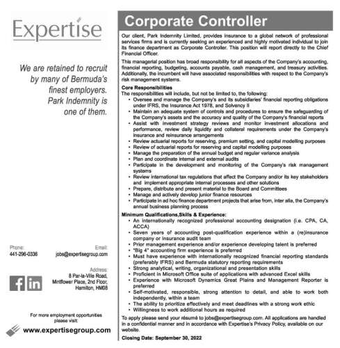 Corporate Controller - The Royal Gazette | Bermuda News, Business ...