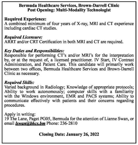 Multi-Modality Technologist - The Royal Gazette | Bermuda News ...