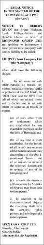 LEGAL NOTICE IN THE MATTER OF THE COMPANIES ACT 1981 (the â€œActâ ...