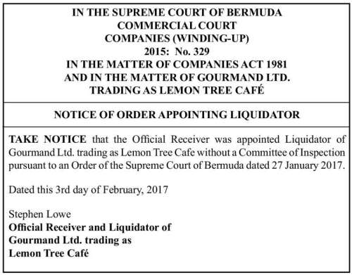 Gourmand Ltd. Trading As Lemon Tree Cafe - The Royal Gazette | Bermuda ...