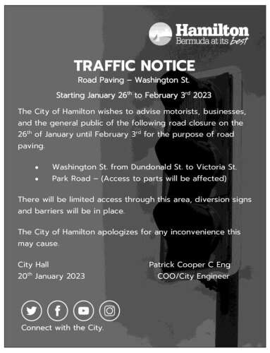 TRAFFIC NOTICE Road Paving â€“ Washington St. - The Royal Gazette ...