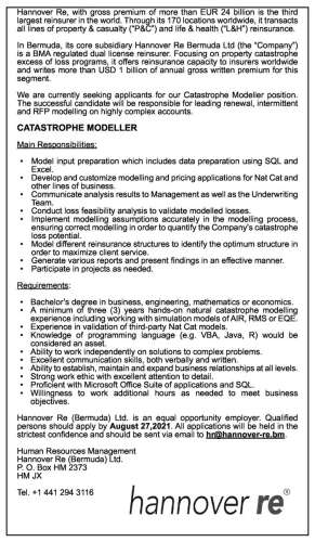 CATASTROPHE MODELLER - The Royal Gazette | Bermuda News, Business ...