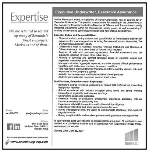 Executive Underwriter, Executive Assurance - The Royal Gazette ...