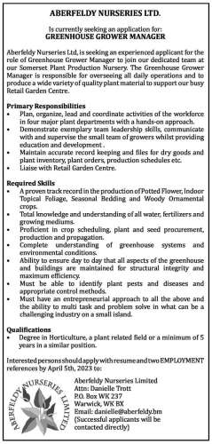 GREENHOUSE GROWER MANAGER - The Royal Gazette | Bermuda News, Business ...