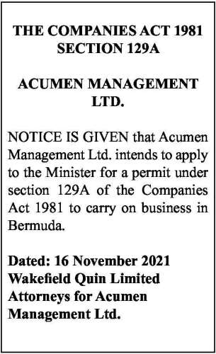 ACUMEN MANAGEMENT LTD - The Royal Gazette | Bermuda News, Business ...