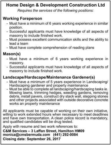 Working Foreperson, Mason(s) and Landscape/Hardscape/Maintenance ...