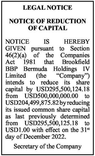 Brookfield BBP Bermuda Holdings IV Limited - The Royal Gazette ...