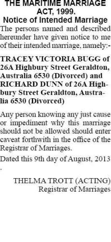 THE MARITIME MARRIAGE ACT, 1999. Notice of Intended Marriage The ...
