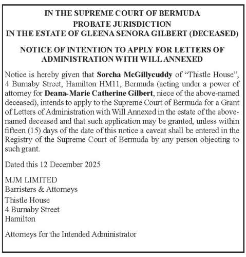 NOTICE OF INTENTION - IN THE ESTATE OF GLEENA SENORA GILBERT (DECEASED ...