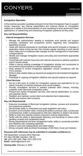 Immigration Specialist - The Royal Gazette | Bermuda News, Business ...