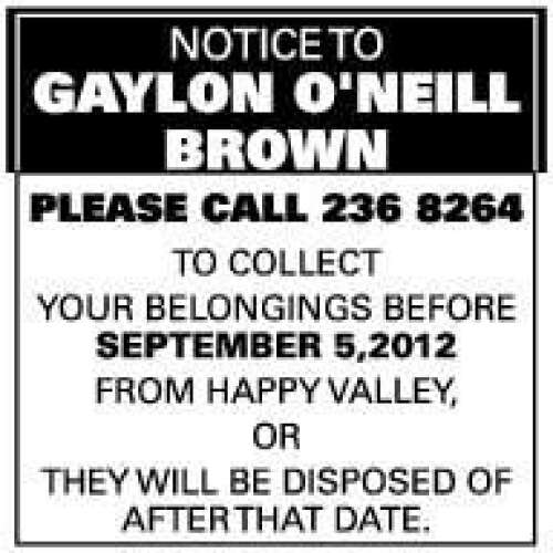 NOTICE OF COLLECTION TO GAYLON BROWN - The Royal Gazette | Bermuda News ...