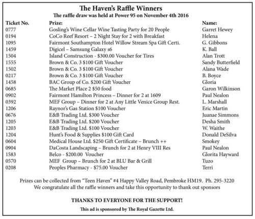 Raffle Winners The Haven - The Royal Gazette | Bermuda News, Business ...