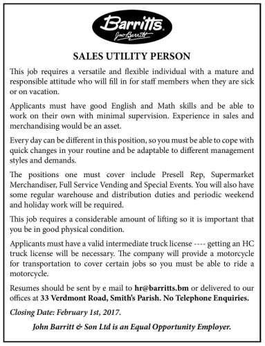 Sales Utility Person - The Royal Gazette | Bermuda News, Business ...