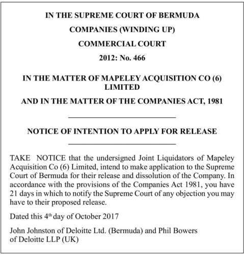 Mapeley Acquisition Co (6) Limited - The Royal Gazette | Bermuda News ...