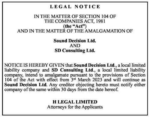 Sound Decision Ltd. AND SD Consulting Ltd. - The Royal Gazette ...