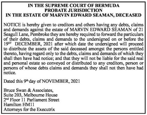 PROBATE JURISDICTION - IN THE ESTATE OF MARVIN EDWARD SEAMAN, DECEASED ...
