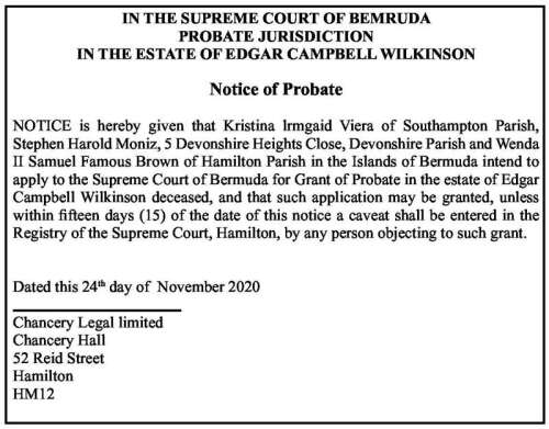 Notice of Probate - The Royal Gazette | Bermuda News, Business, Sports ...