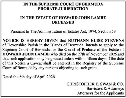 IN THE ESTATE OF HOWARD JOHN LAMBE - Grant of Probate - The Royal ...