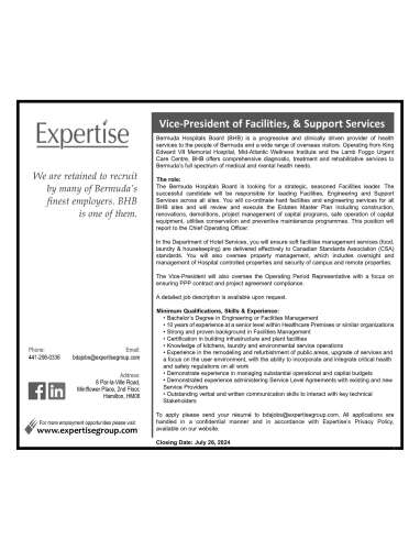Vice-President of Facilities, & Support Services - The Royal Gazette | Bermuda News, Business ...