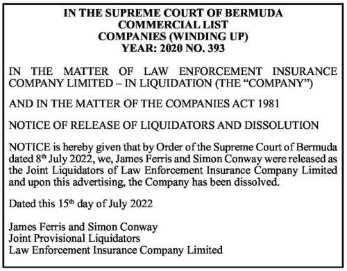 LAW ENFORCEMENT INSURANCE COMPANY LIMITED - The Royal Gazette | Bermuda ...